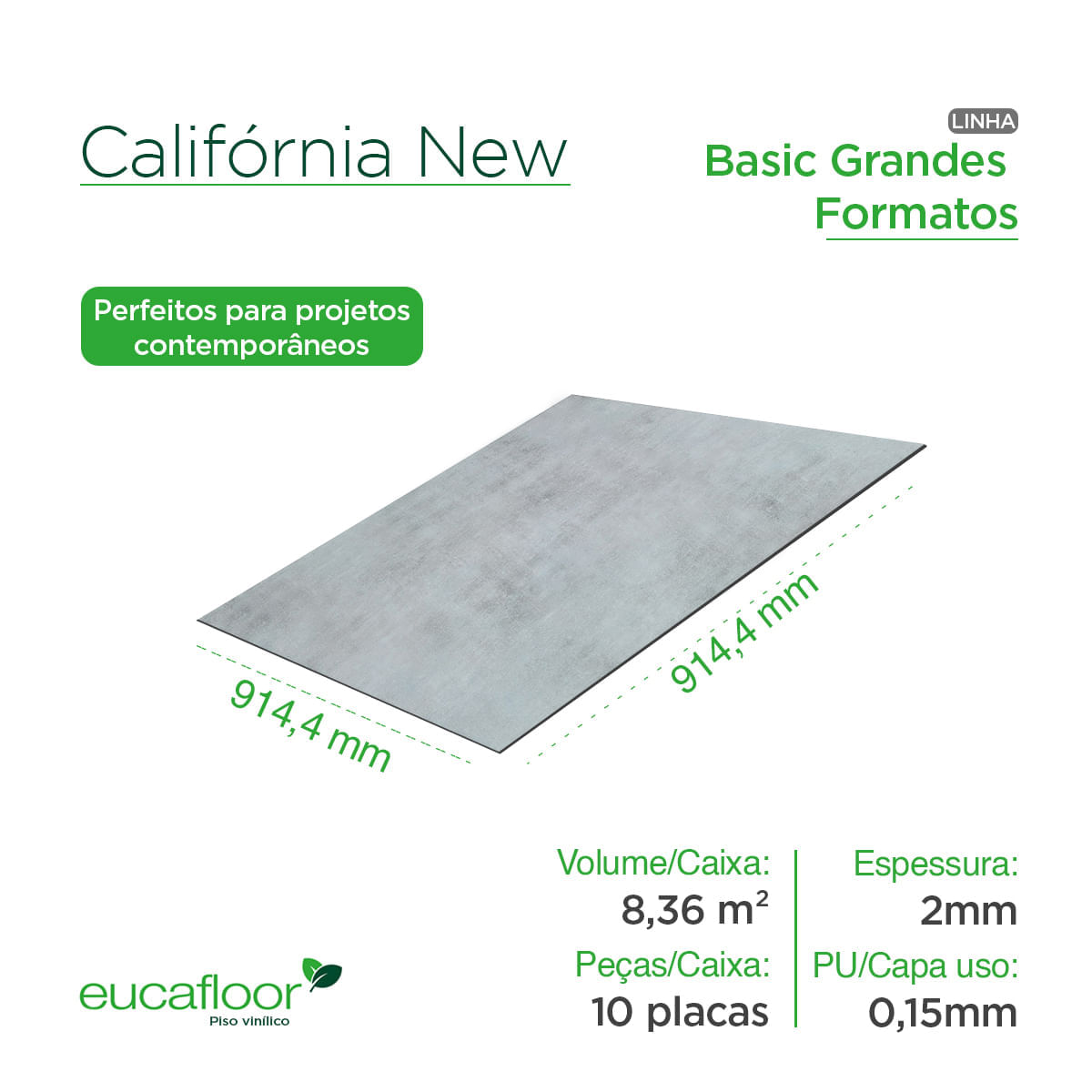 Piso Vinílico Eucafloor LVT Colado Working Big Califórnia 91,44 x 91,44 cm